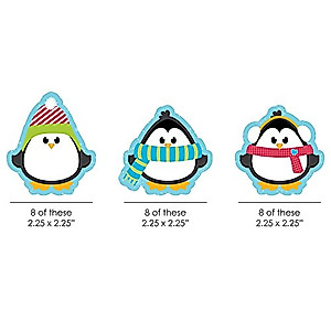 Holly Jolly Penguin Paper Straw Decor - Holiday & Christmas Striped Decorative Straws - Set of 24