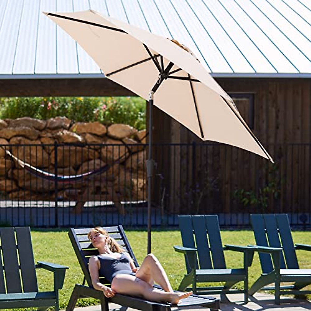 C-Hopetree 7.5 ft Outdoor Patio Market Table Umbrella with Tilt, Beige