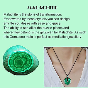 HASKARE Genuine Stone Pendant Gemstone Chakra Jewelry Healing Crystal Necklace Adjustable 0"-27" (Malachite Round)