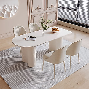 GraceNook White Dining Table Set for 4, 54.5" Oval Kitchen Dining Table and Chairs Set of 4, 4C Baking Paint Technology, Modern Dining Tables with 4 Chairs for Dining Room, Kitchen, Indoor Funiture