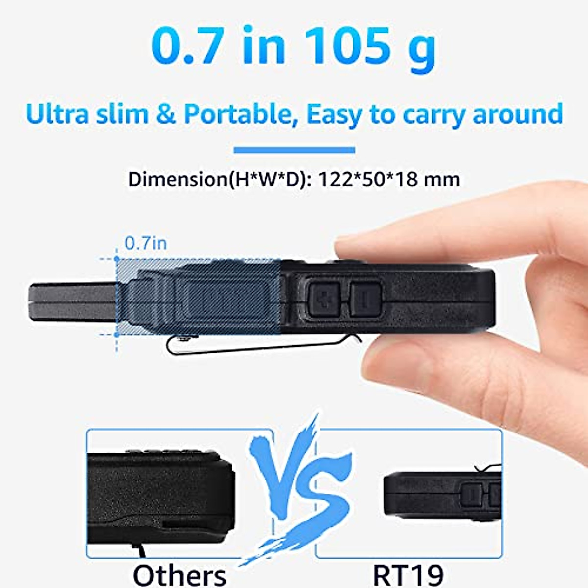 Retevis RT19 Ultra-Slim Two Way Radios,Portable FRS Walkie Talkies Adults with Earpiece,Rechargeable 1300mAh Battery,Metal Clip,for School Security Retail Healthcare(10 Pack)