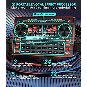 Audio Mixer with Sound Card, tenlamp Two 3.5mm Studio Condenser Microphone and G3 Audio interface, Sound Board Voice Changer, Podcast Equipment Bundle for PC Recording Gaming Live Streaming Podcast