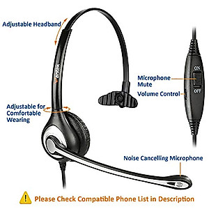 Wantek 2.5mm Telephone Headset with Mic Noise Cancelling, Office Phone Headset Compatible with AT&T ML17929 Panasonic Vtech RCA Uniden Cisco SPA Grandstream Polycom Cordless Dect Phones(F600J25)