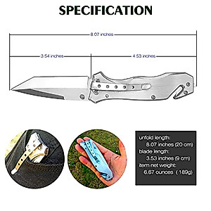 GAJING EDC Sharp Folding Pocket Knife with Liner Lock,Pocket Clip, Glass Breaker,Sealbelt Cutter and Stainless Steel Handle