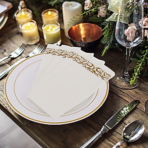 FOCUSLINE 200 Linen Feel Disposable Bathroom Napkins, Soft and Absorbent Paper Guest Towels, Cloth-Like Paper Hand Towels Decorative Napkins for Parties, Weddings, Dinners or Events, Gold, 12" x 17"