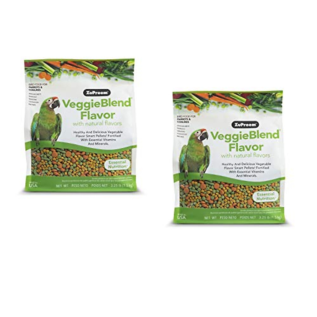 ZuPreem VeggieBlend Smart Pellets Bird Food for Parrots & Conures, 3.25 lb Bags (2-Pack) - Made in The USA, Daily Nutrition, Minerals for African Greys, Amazons, Eclectus, Cockatoos