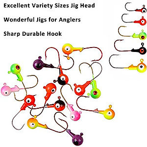 Fishing Jig Head Hooks Round Ball Head Fishing Jigs Hook Bass Lures Crappie Jig Heads for Trout Walleye Freshwater Saltwater Surf Fishing Jigs 1/32oz