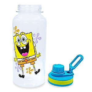 Silver Buffalo SpongeBob SquarePants Happy Laugh Flowers 32-Ounce Twist Spout Water Bottle And Sticker Set | BPA-Free Plastic Sports Jug