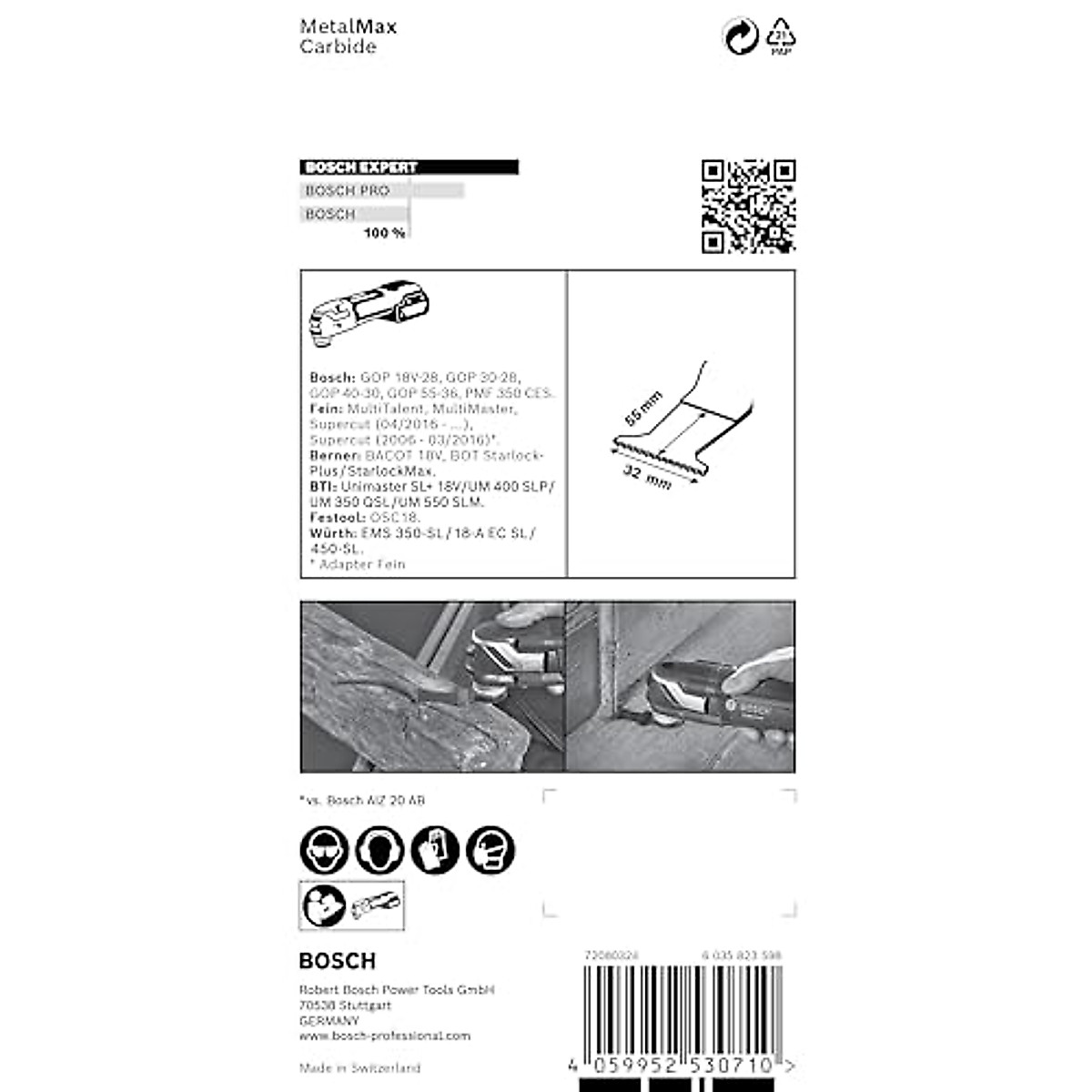Bosch Professional 1x Expert MetalMax PAIZ 32 AIT Multitool Blades (for Steel, Stainless steel, Width 32 mm, Accessories Multitool)