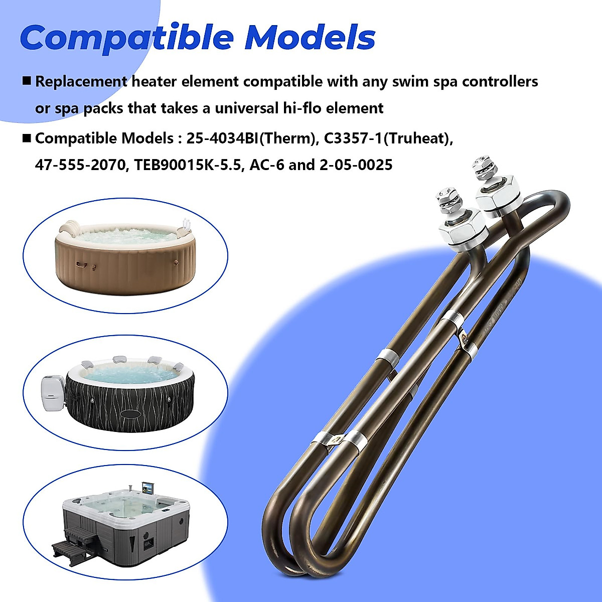 Adabuing 5.5KW 240V Titanium Hot Tub Spa Heating for Universal Heating Element Replacement for Flo-Thru, Also fit for Balboa Spa Heater Element and Spas Electric Heaters Or Swimming Pools -(10 inch)