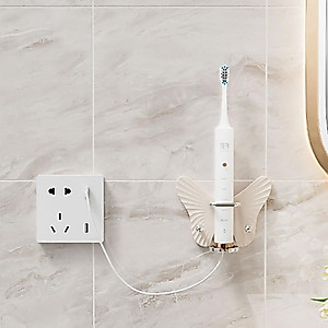 WAYUTO 2Pcs Butterfly Hairbrush Holders Punch Free Comb Holder Wall-Mount Comb Display Rack Rubber Band Hand Mirror Organizer Plastic Round Hair Brush Storage Holder for Salon Bathroom Home