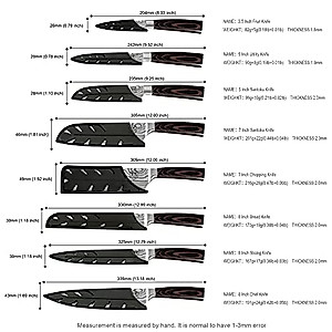 XYJ Set of Knives 8-pieces Stainless Steel Kitchen Knife Vegetable Nakiri Knife Meat Ham Steak Bread Slice Knives With Carry Roll Bag Chef Tools Set (Coffee)