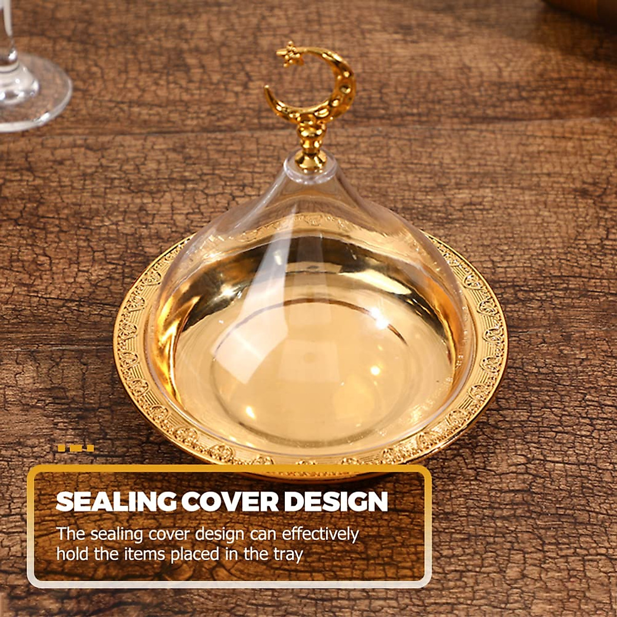 iplusmile Eid Round Zinc Alloy Serving Tray, 17x15cm, Golden