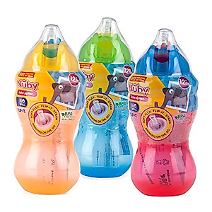 Nuby 3 Pack Boy Mega Flip It Cup with Soft Flex Straw, 12 Oz