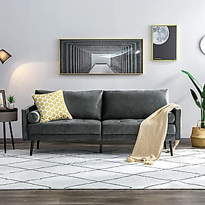 Vonanda Velvet Sofa Couch, Mid Century Modern Craftsmanship 73 inch 3-Seater Sofa with High-Density Sponge Comfy Soft Cushions and 2 Bolster Pillows for Compact Living Room, Grey