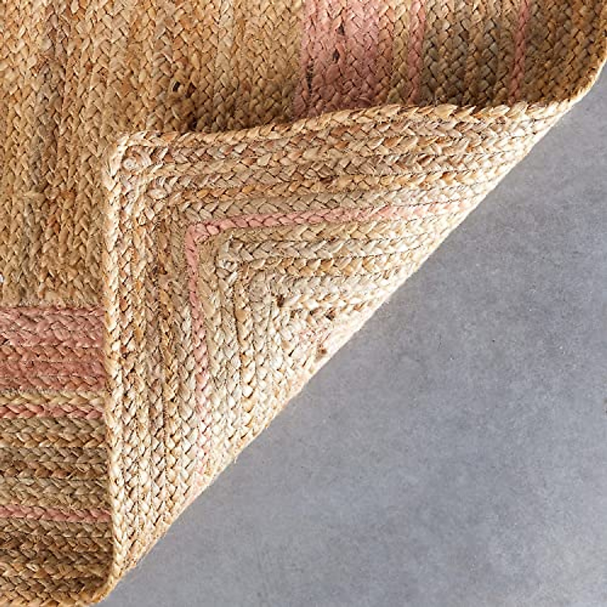 Well Woven Larkspur Border Pattern Contemporary Blush & Natural Color Hand-Braided Basket Weave Jute 5' X 7'6" Area Rug