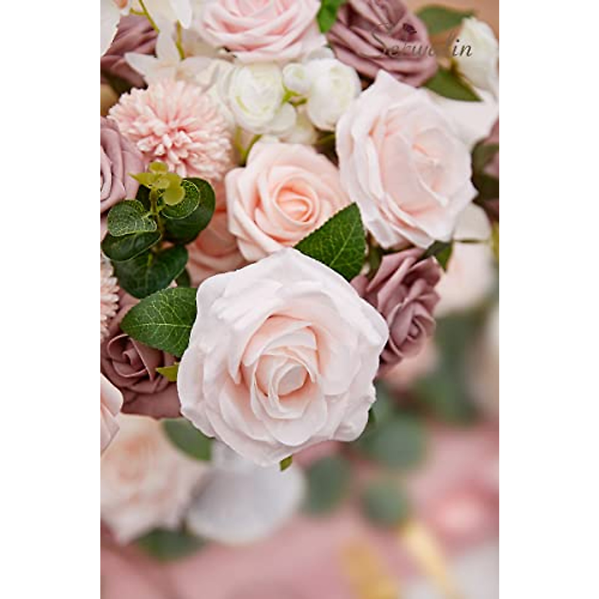 Serwalin Artificial Flowers Dusty Rose Fake Silk Flowers for DIY Wedding Bridal Bouquets Pink Fake Rose Flowers Combo Centerpieces Arrangements Party Baby Showers Home Cake Decorations