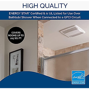 Broan-Nutone QTXE110S Ultra-Silent Ventilation Fan, Exhaust Fan for Bathroom and Home, ENERGY STAR Certified, 0.7 Sones, 110 CFM , White , 6" Round