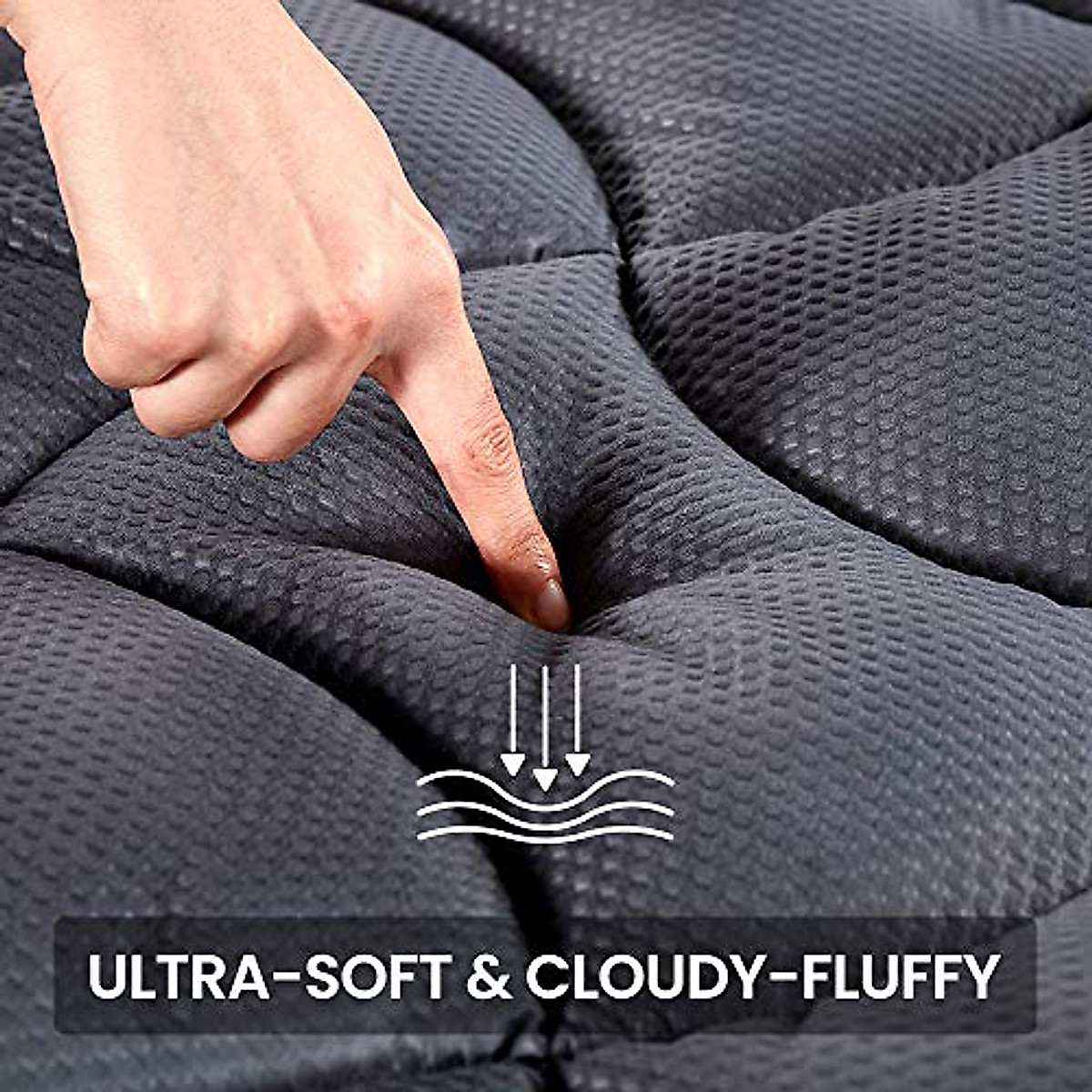 SLEEP ZONE Cooling Queen Mattress Pad, Premium Zoned Quilted Fitted Mattress Topper, Elastic Mattress Protector Cover, Machine Wash Durable, Deep Pocket 8-21 inch (Grey, Queen)