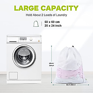 OTraki 20 x 24 inch Small Laundry Mesh Bag 2 Pack Drawstring Dirty Clothes Washing Bags Heavy Duty Laundry Net Bag for Delicates Toys Storage in Home College Dorm Apartment Hotel Beach White