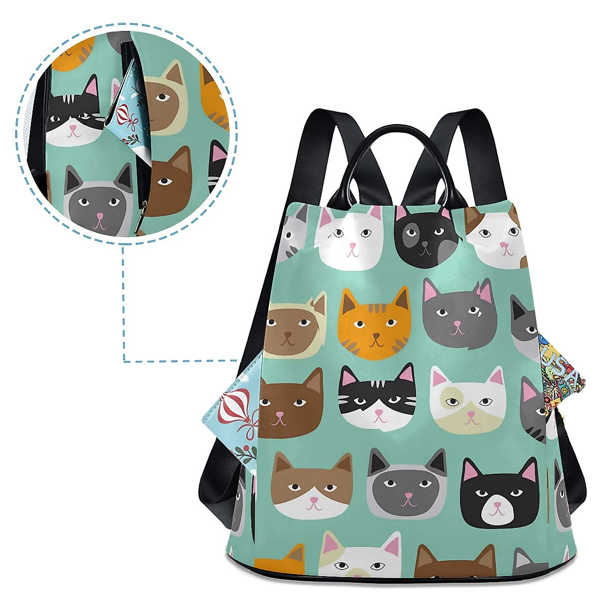ALAZA Rainbow Cute Cat Faces Backpack Purse with Adjustable Straps for Woman Ladies