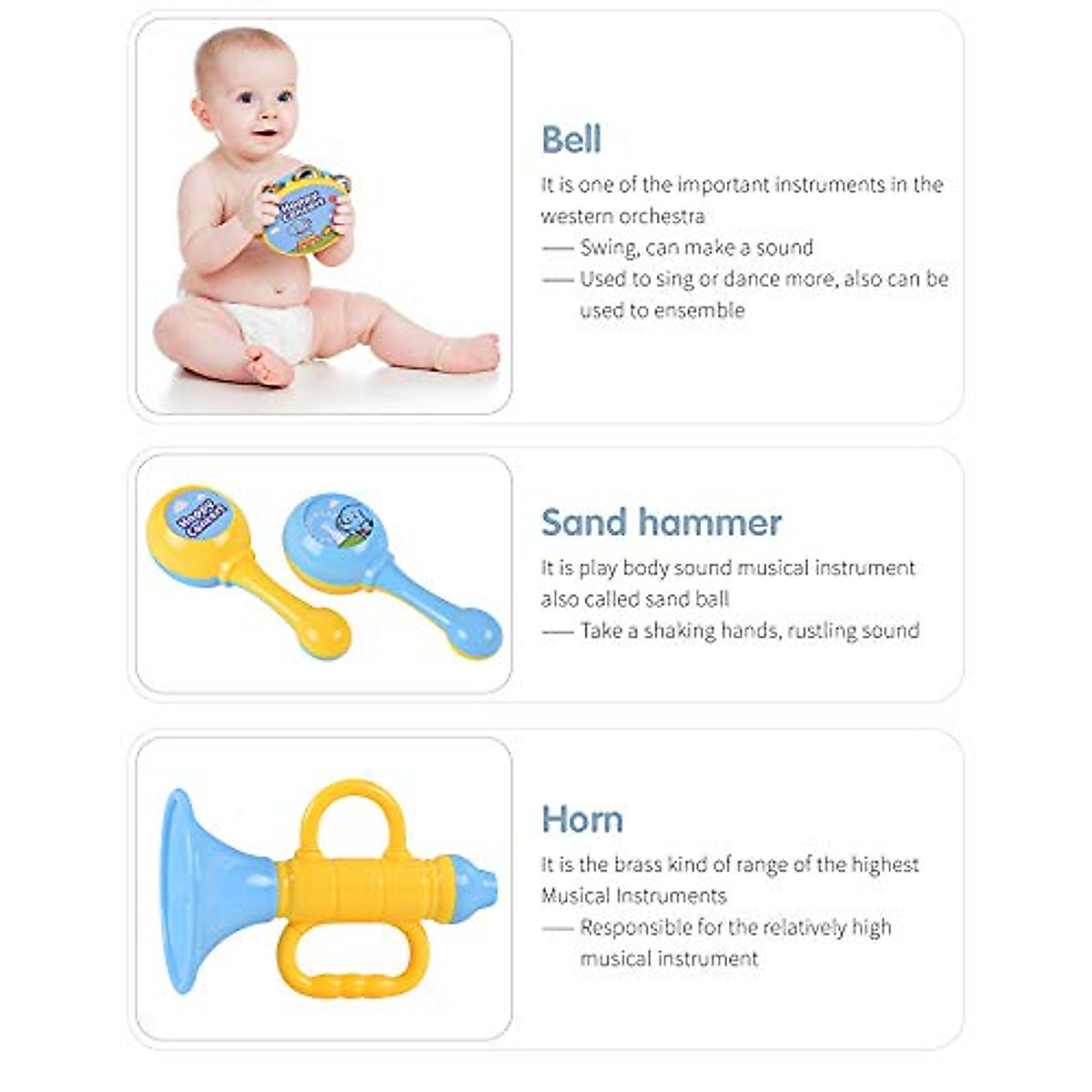 Baoli Kids Musical Instruments Toys ,Toddler Musical Instruments Toys Set Trumpet, Percussion, Maraca, Tambourine Birthday Gifts for Ages 1-3 Boys Girls and Children