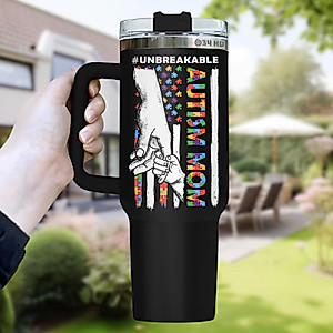 34HD Mothers Day Gifts for Mom Teacher, Autism Mom Tumbler with Lid and Straw 40oz Stainless Steel, Autistic Kids Parent Coffee Mug, Autism Awareness Gifts for Women