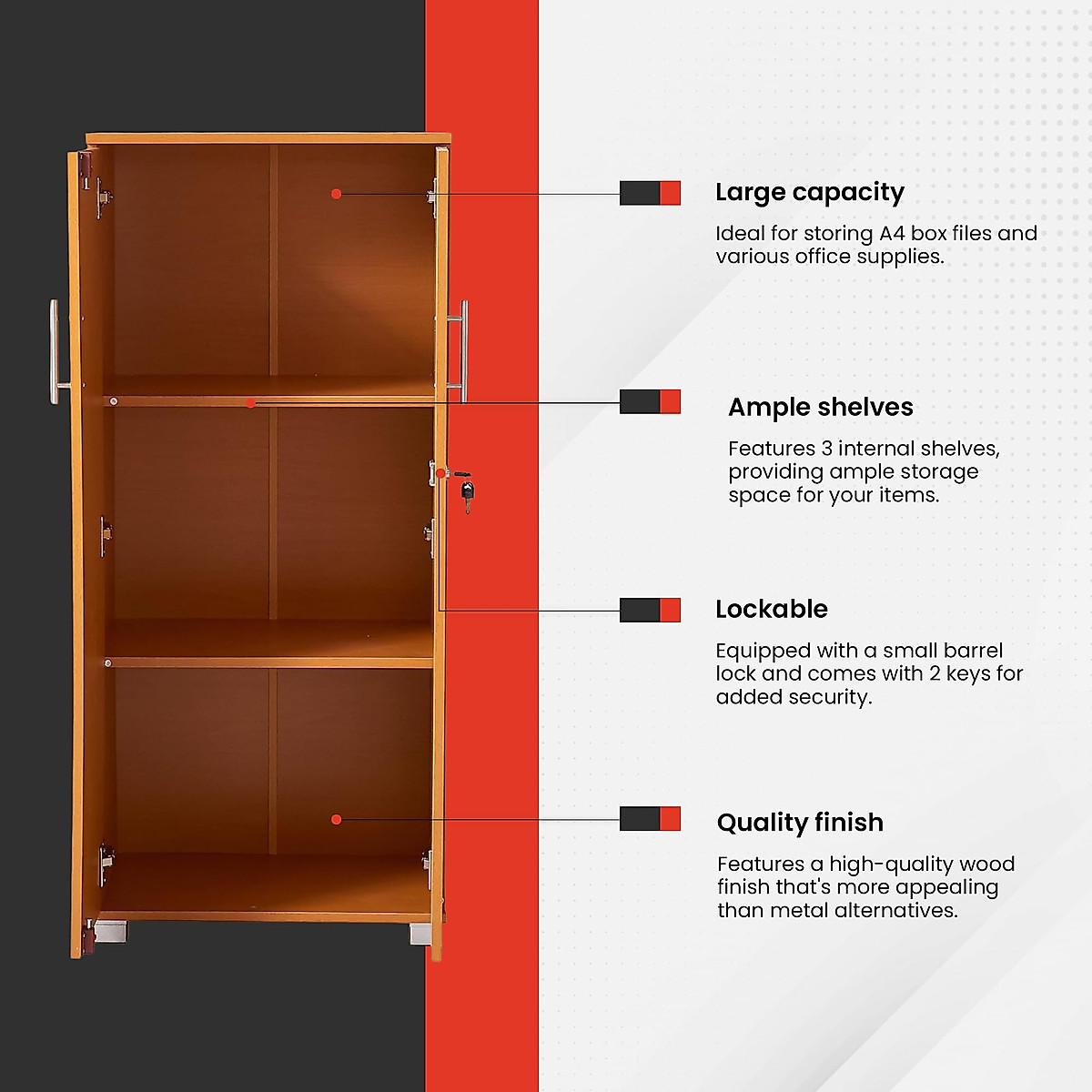 MMT Furniture Designs Ltd Office Storage Cabinet, 55cm x 35cm x 125cm, Beech