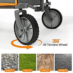 PORTAL Collapsible Folding Wagon Utility Cart Foldable Heavy Duty All Terrain Wagon for Outdoor, Camping, Beach, Garden, Grocery, Orange