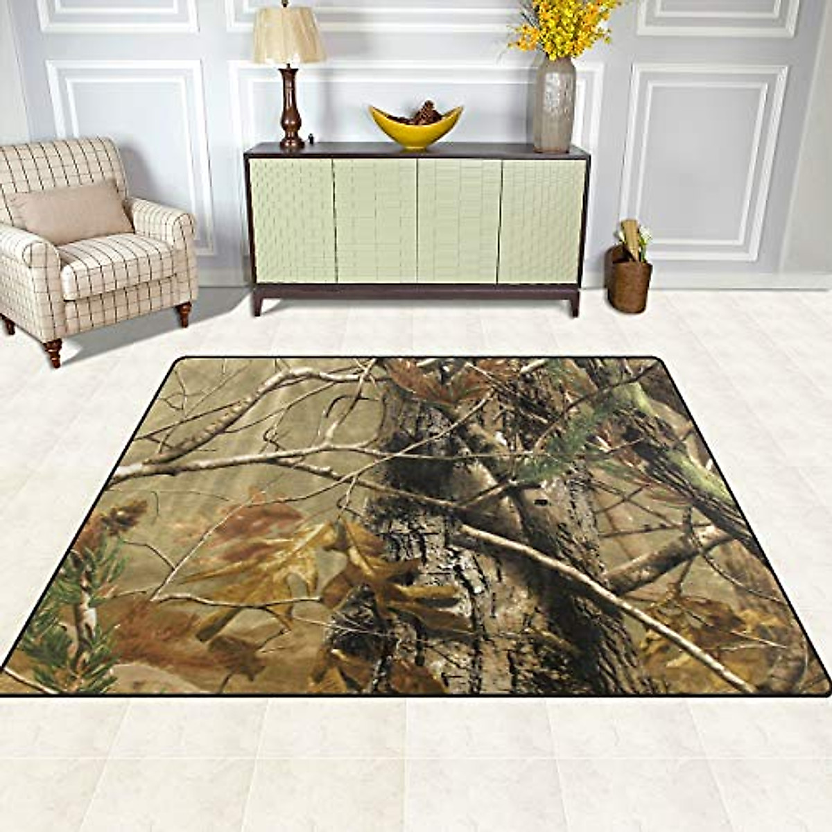 Hunting Camo Area Rug 5'x 7', Educational Polyester Area Rug Mat for Living Dining Dorm Room Bedroom Home Decorative