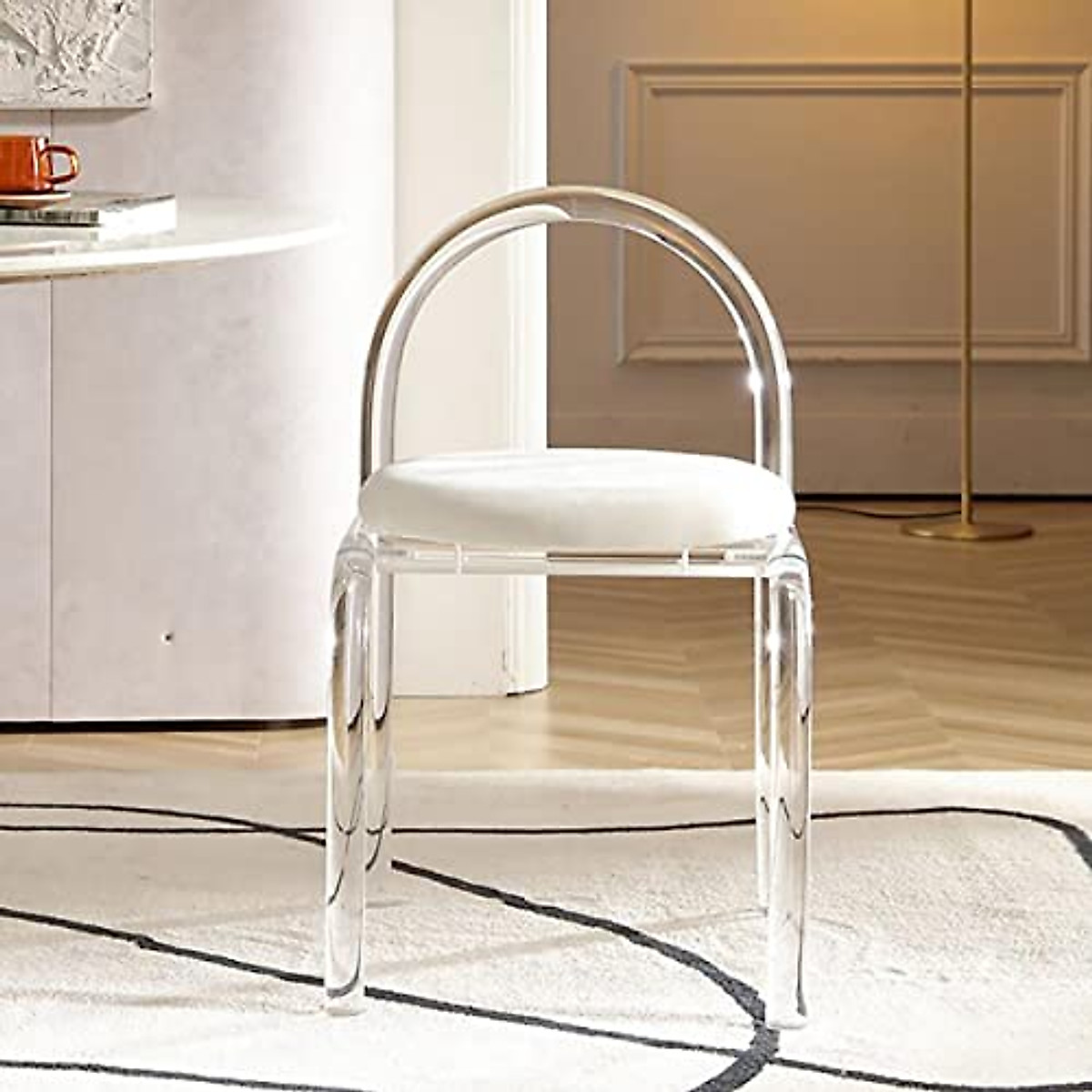 EYCIEROT Acrylic Chair, Vanity Stool, Flannel Seat Cushion, Transparent Lounge Chair, Office Chair, Outdoor Garden Dining Chair,White