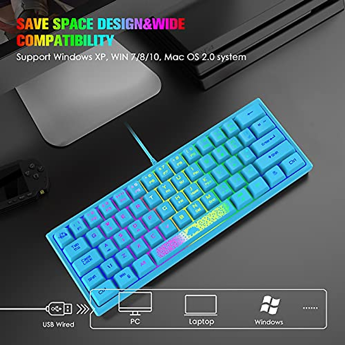 ZIYOU LANG K61 60% Gaming Keyboard Mini Portable with Rainbow RGB ...