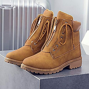 Padaleks Women's Round Toe Waterproof Ankle Bootie Lace Up Low Heel Work Motorcycle Combat Boots High Tops Booties