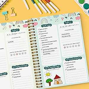 Kids To Do Chore List Daily Task Checklist Planner Time Management Notebook by Bright Day Non Dated Flex Cover Spiral Organizer 8.25 x 6.25 (Rainbows)