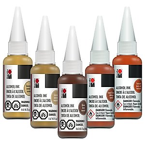 Marabu Brown Alcohol Ink Set - Brown, Cinnamon, Sweet Chestnut, Terracotta, and Caramel Alcohol Ink for Epoxy Resin, Tumbler Making, Alcohol Ink Paper - Large 0.68 Ounce Inks, 5 Colors Pack