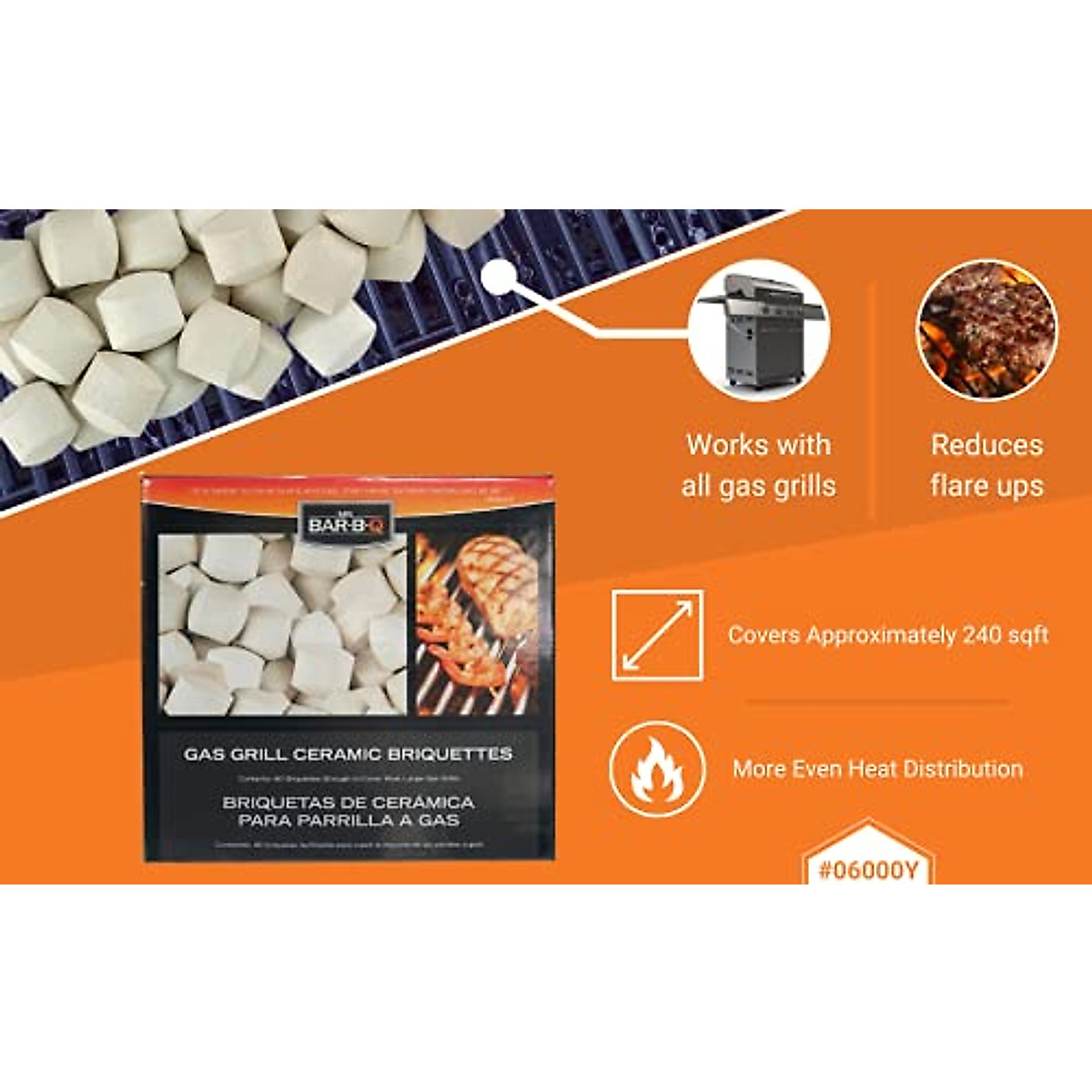 Mr. Bar-B-Q 06000Y Ceramic Gas Grill Self Cleaning Briquettes, Replacement for Lava Rocks, Cleaner Cooking, Gas Grill Briquettes for BBQ Grill, EMW8015680, 60 Count