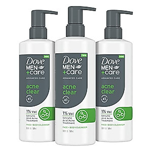 DOVE MEN + CARE Advanced Care Cleanser Acne Clear 3 Count for Acne Prone Skin Face + Body Cleanser with 1% Salicylic Acid 16.9 oz