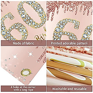 Happy 60th Birthday Banner Backdrop Decorations for Women, Rose Gold 60 Birthday Party Sign Supplies, Pink Sixty Year Old Birthday Poster Background Photo Booth Props Decor