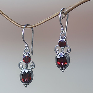 NOVICA Artisan Handcrafted Garnet Dangle Earrings | .925 Sterling Silver Garnet Dangle Earrings | Birthstone Dangle Earring | Crown Dangle Earring | Handmade Dangle Earring | Indonesia Themed