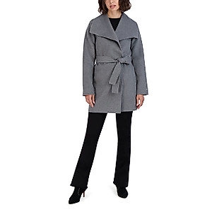 Tahari Women's Wool Wrap Coat with Tie Belt, Ash, Large
