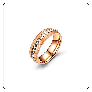 Fusamk Fashion Simple Rose Gold Stackable Rings Stainless Steel Sandblast Crystal Band Rings(Rose Gold(10))