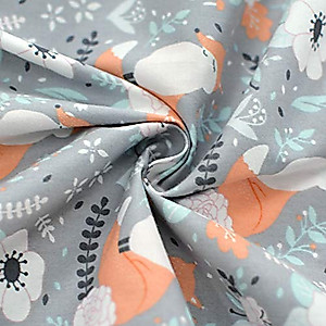 Brandream Fox Crib Bedding Sets Floral Nursery Bedding Blanket with Fox Print, Gray 3 Pieced Cotton Breathable Fitted Sheet Sets for Boys Girls