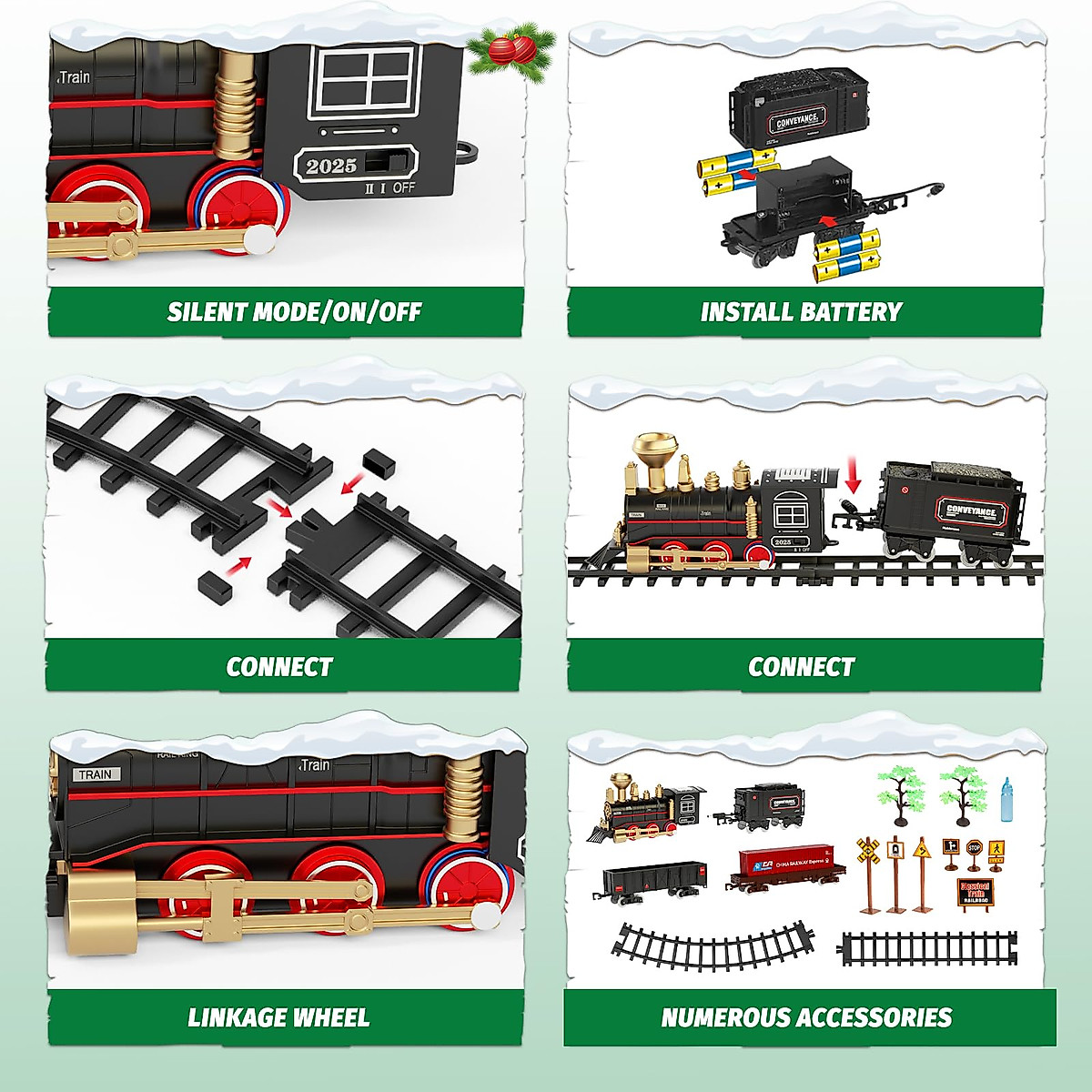 UNIH Train Set,Electric Train Toys with Steam Locomotive Engine,Cargo Car and Long Track, Model Train Set with Smokes,Lights & Sound, Toy Train Gifts for 3 4 5 6 7 8+ Year Old Kids Boys Girls