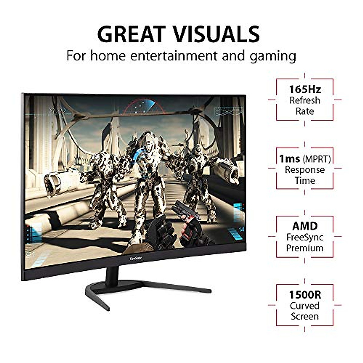ViewSonic VX3268-PC-MHD 32 Inch Curved 1080p 1ms 165Hz Gaming Monitor with FreeSync Premium, Eye Care, HDMI and Display Port