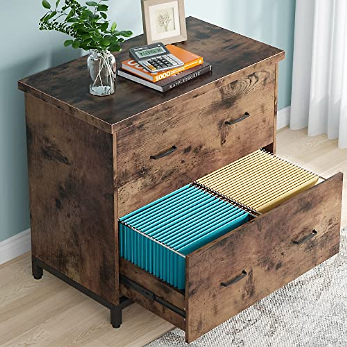 Tribesigns 2-Drawer File Cabinet, Wood Lateral Filing Cabinet, Home Office File Cabinet for A4, Letter Size, Rustic Brown