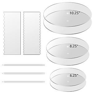 Boyun Acrylic Cake Disk Set, 3-Piece (6.25'' + 8.25'' + 10.25''), Includes Comb Scrapers, Dowel Rods, BPA-Free
