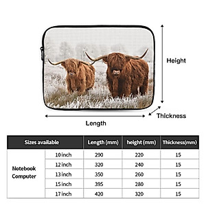 Winter Snow Scottish Highland Cow 13 inch Portable Laptop Sleeve Compatible with MacBook Air Notebook Computer Case for Men Women College School Students