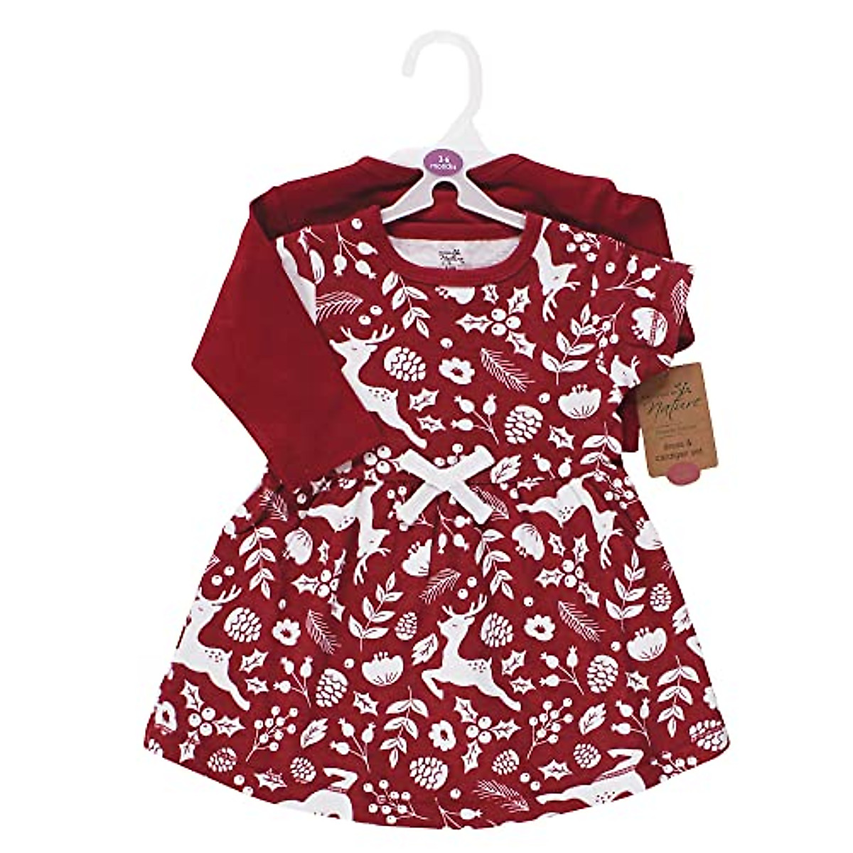 Touched by Nature Baby Girl's Organic Cotton Dress and Cardigan, Red Winter Folk, 9-12 Months
