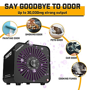 VIARRTCO Ozone Machine Generator 30000mg/h - 6000+ Sq. Ft. Ozone Machine Odor Removal for Home and Car with 120min timer All Metallic Black