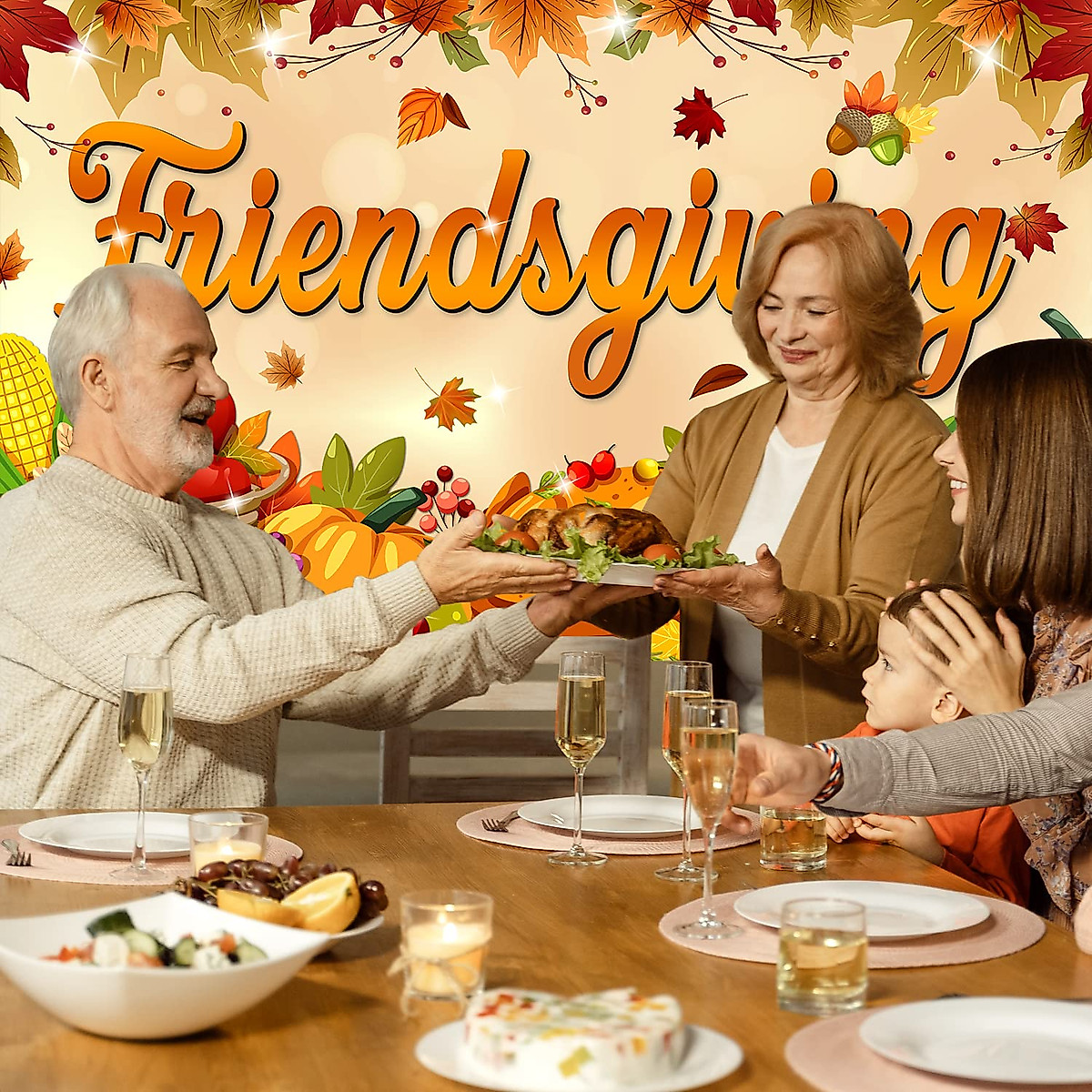 Large 71" X 43" Friendsgiving Backdrop, Friendsgiving Party Decorations, Friendsgiving Banner for Thanksgiving Decorations, Friendsgiving Photo Backdrop for Friendsgiving Decorations tineit